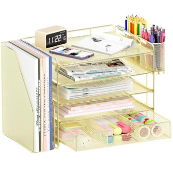 Organizador de mesa OPNICE Arquivo de papel de 5 camadas com gaveta e ...