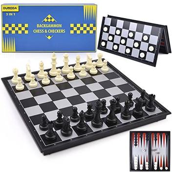 Oumoda 12.5 "3 em 1 Magnetic Kids Chess Set w / Folding Case Chess ...