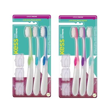 Pack c/ 3 Escovas Dentais Cerdas Macias Extreme Clear Kess - Escova de ...