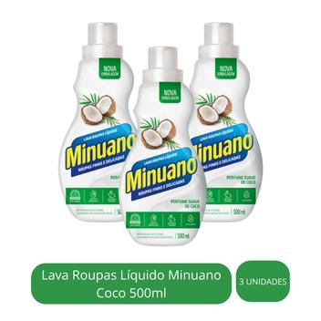 Pack com 3 Lava Roupas Líquido Minuano Coco 500ml - Sabão Líquido ...