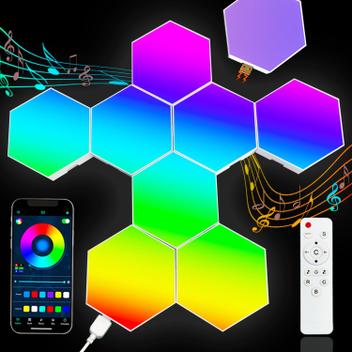 Painéis de Luz Hexagonais LED Aeasiup RGB - Controle via App e Controle ...