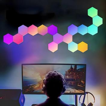 Painéis De Luz LED Hexagonais RGB Inteligentes Para Parede Com Controle ...