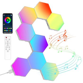 Painéis de parede com luzes LED NIUCOO Hexagon RGB Gaming, pacote com 8 ...