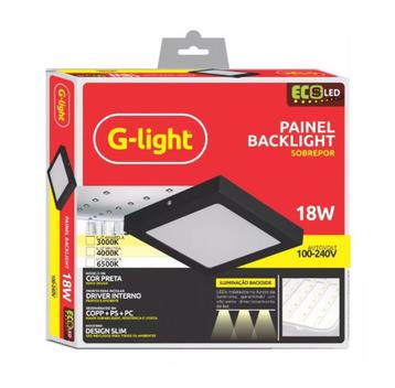 Painel Backlight Quadrado Sobrepor 18w 6500k Preto - G-light - Painel de LED - Magazine Luiza