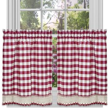 Painel de cortina Sweet Home Collection Buffalo Check 36 cm Burgundy ...