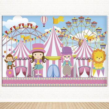 Painel de festa em tecido sublimado - circo rosa 1x1,50m T M Decor - T ...