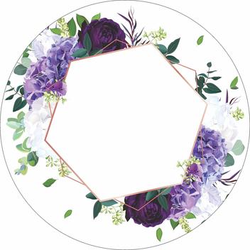 Painel de Tecido Sublimado Redondo Hortênsia, Violeta, Rosas e Formas ...