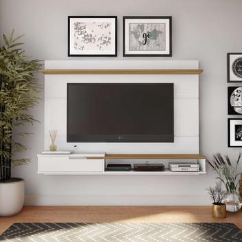 Painel para TV até 50 Polegadas Esmerald Branco e Freijó - Mobly ...