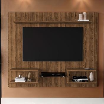 Painel para TV Até 55 Polegadas Atlas 6 Prateleiras com Vidro Ipê ...