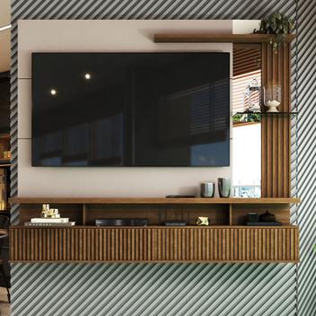 Painel para TV Até 60 Polegadas Sergipe 2 Portas com Espelho e Ripado ...