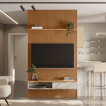 Painel para TV até 75 Polegadas Ripado Modular 140cm 1 Nicho 1 ...