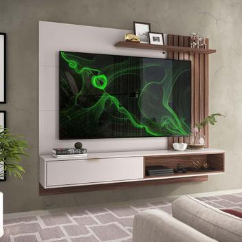 Painel Ripado Com Led Para Tv Até 65 Polegadas Off White Nogueira Real ...