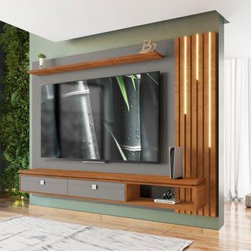 Painel Ripado Com LED TV Até 80 Polegadas Titanium Naturalle Hanôver ...