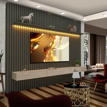 Painel Ripado Para Tv 85 Polegadas Grafite Off White Jax Shop Jm - GELIUS - Painel para TV ...