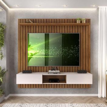 Painel Ripado Para TV Até 65 Polegadas Freijó Off White Luca 180 DJ ...