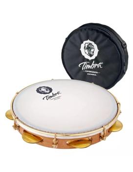 Pandeiro timbra profissional 10 pol formica freijo c/aro niquelado pele ...