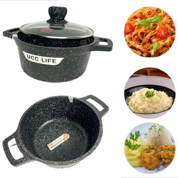 Panela Antiaderente Pó Mármore Preto 20cm Com Tampa Gás e Indução Fundo ...