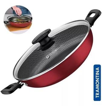 Panela Frigideira Wok Funda Com Tampa Antiaderente Teflon 28cm Tramontina - Panela Wok ...