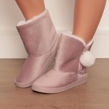 Pantufa Bota com Pom Pom, forrada e Solado de Borracha - Hug Box ...