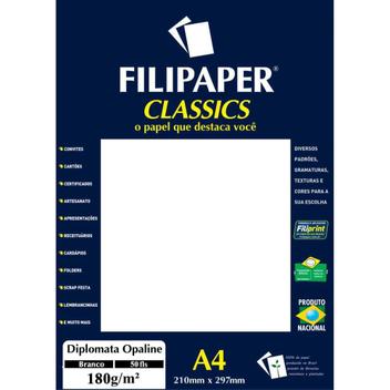 Papel A4 Diplomata Branco Opaline 180G Caixa com 50 Folhas - Filiperson - Papel Opaline ...