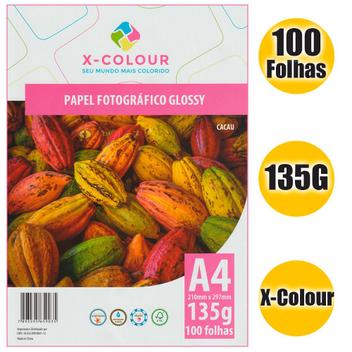 Papel A4 Fotográfico 135g X-Colour Auto Brilho - Kit com 100 Folhas - FJ Ink Jet - Papel ...