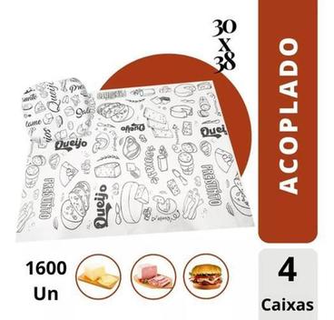 Papel Acoplado Hamburguer Lanche Embalagem C/1600Un 30X38 Bk ...