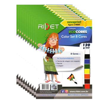 Papel Color Set Colorido A4 120g Pct 24 Folhas Ridet Kit 10 Un. - Papel ...
