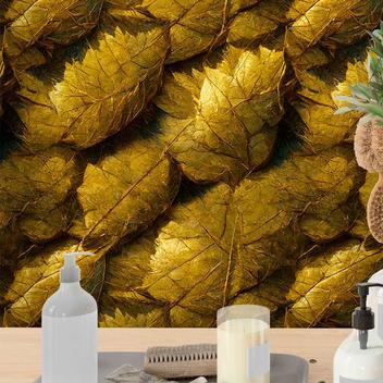 Papel de Parede 15M Folha Seca do outono Dourada Realista Flor Vinílica ...