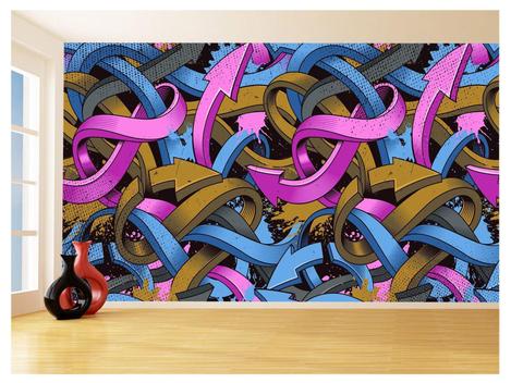 Papel De Parede 3D Arte Graffiti Mural Setas Cor 3,5M Tra74 - Você ...