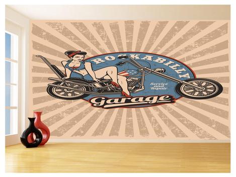 Papel De Parede 3D Moto Retrô Arte Pinup Custom 3,5M Bkm131 - Você ...