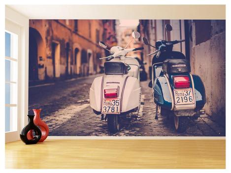 Papel De Parede 3D Moto Vespas Scooters Duas 3,5M Bkm123 - Você Decora ...