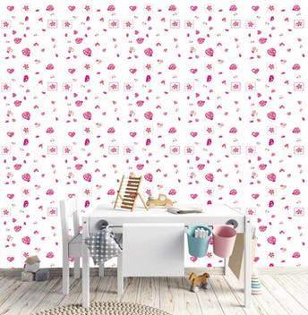 Papel de Parede Adesivo Infantil Joaninhas Borboletas E Flores Pink ...