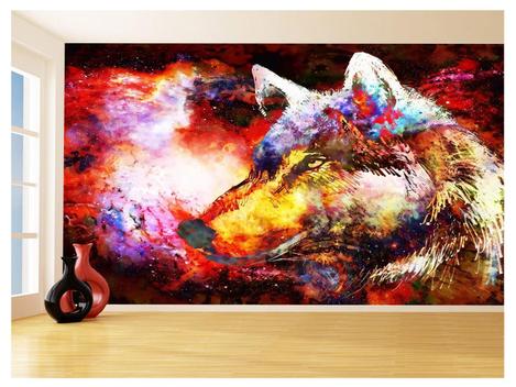 Papel De Parede Animais Lobo Rosto Arte Cores 3,5M Anm575 - Você Decora ...