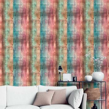 Papel de Parede Auto Colante Madeira colorida efeito demolição ...