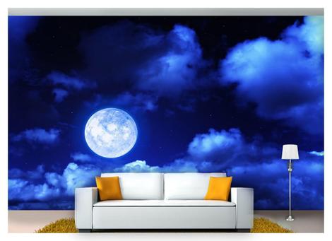 Papel De Parede Lua Noite Nuvens Céu 3D Lua49 - Você Decora - Papel de ...