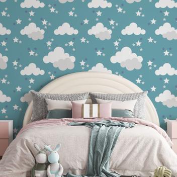 Papel de Parede Vinil Adesivo Céu Azul Nuvem Infantil Bebê 3 Metros ...