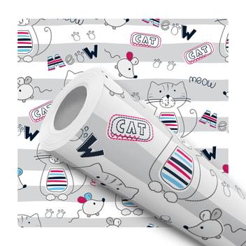 Papel De Parede Vinílico Listrado Gato Rato Quarto Infantil 5m ...