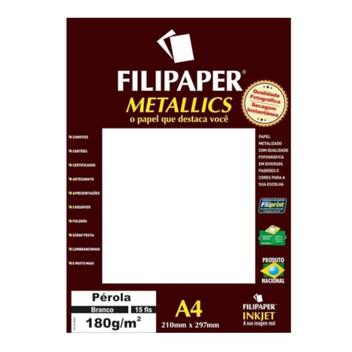 Papel Pérola A4 Filipaper Metallics 180g 15 Folhas Branco - FILIPERSON ...