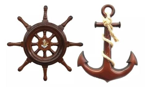 Par Âncora Leme Timão Navio Nautica Parede Marinheiro Enfeite Decoração ...