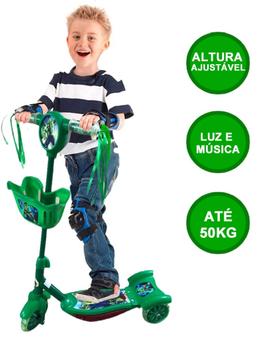Patinete Infantil Scooter Hulk Verde Musical Cesta Luzes 3 Rodas ...