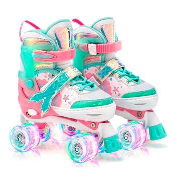 Patins 4 Rodas Roxo Sereia Com Luz De Led E Glitter Top Patins Menina ...