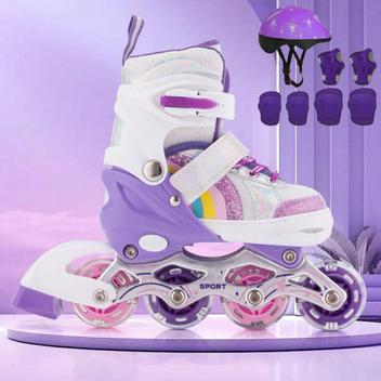 Patins Infantil Roller Inline Ajustável Com Led E Proteção Criança ...