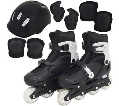 Patins inline infantil kit proteção preto ajustável P 31-34 - Importway ...
