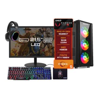 Pc Gamer Completo BluePC Amd Ryzen 5 5600gt 16gb Ddr4 Ssd 480gb Vega 7 Monitor 21" - Kit Gamer ...