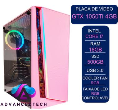 PC Gamer Rosa Intel Core I7 3.9Ghz RAM 16GB GTX 1050TI 4GB SSD 500GB ...