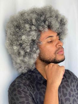 Peruca Cacheada Crespa Platinada Cinza Black Power Volumosa - LIONSWIG ...