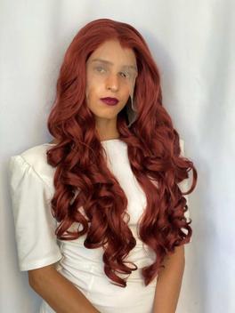 Peruca front lace 13x2 80cm ruiva ondulada cacheada premium - LIONSWIG ...