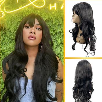 Peruca Lace Lisa Franja Cabelo Longo Fibra orgânica aspecto humano ...