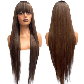 Peruca lisa com franja longa 90cm repicada castanho CHOCOLAT - LIONSWIG ...