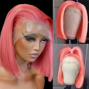 Peruca PANDA ANGEL Pink Bob Human Hair 13X4 HD Lace Front - Peruca e ...